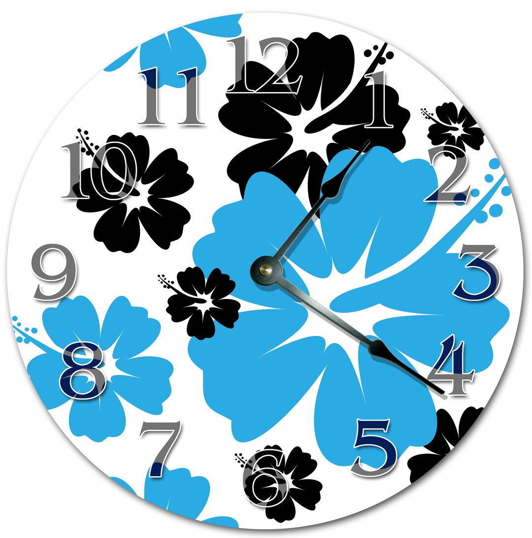10.5" Adorable FLORAL DESIGN Clock - Blue Flower Clock - Living Room ...