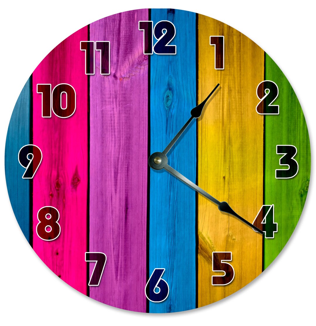 COLORED WOOD BOARDS Clock Rustic Clock Large 10.5 Inch Clock Novelty ...