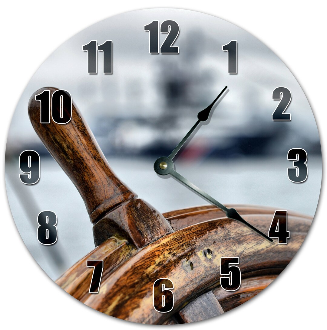 10.5" Ships Helm Wheel Clock - Living Room Clock - Large 10.5" Wall ...