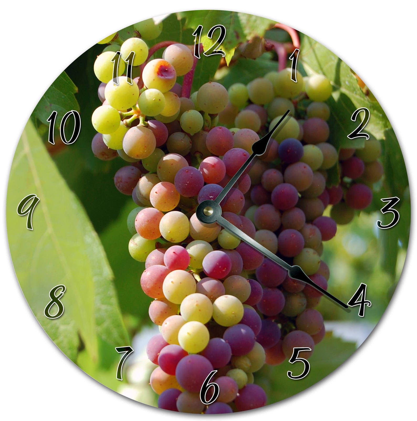 10.5" GRAPES Clock - Living Room Clock - Large 10.5" Wall Clock - Home ...