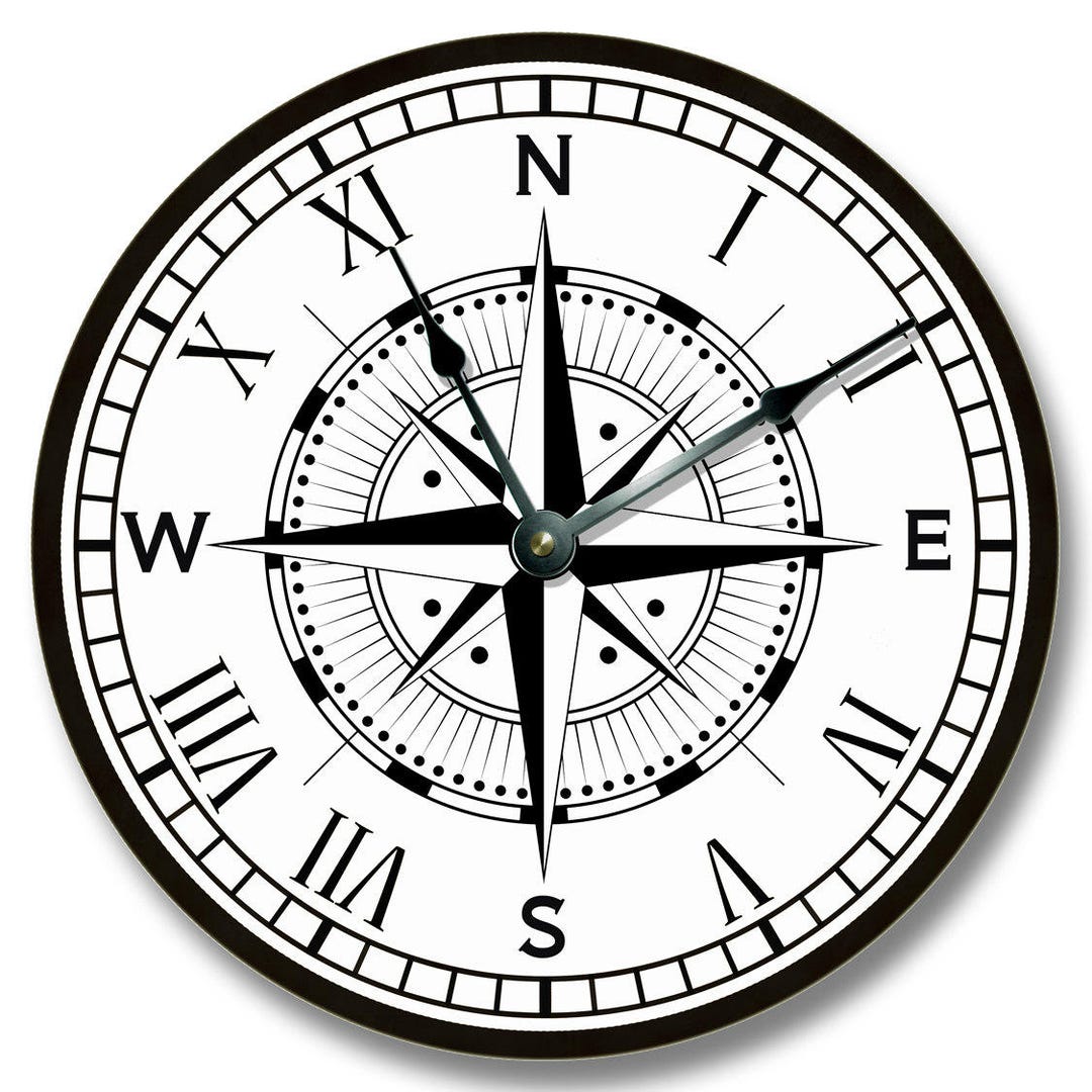 COMPASS ROSE Pattern Wall Clock Windrose Large 10.5 Wall Clock Round ...