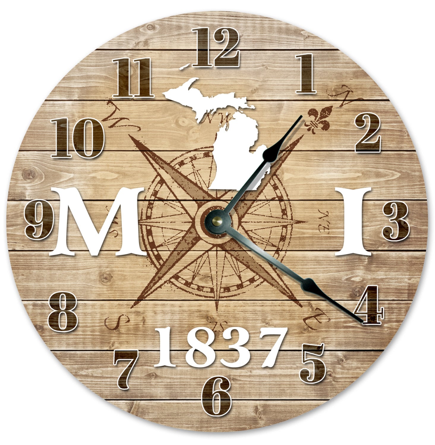 MICHIGAN STATE Clock Established in 1837 Compass Map Clock | Etsy