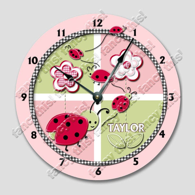 LADY BUG Personalized Wall Clock Nursery Clock Large | Etsy