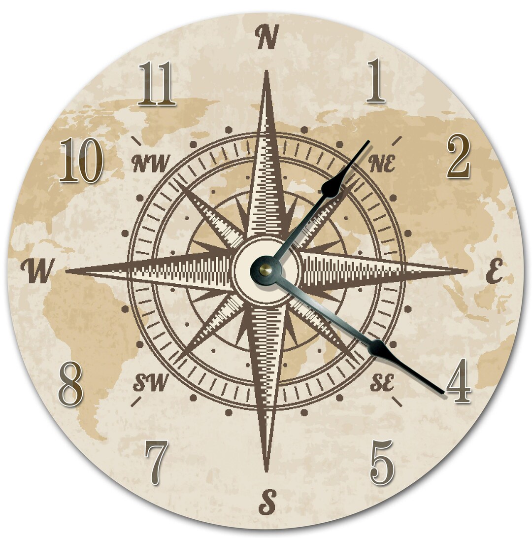 Compass Rose Clock: Brown 10.5" Silent Wall Decor - Etsy