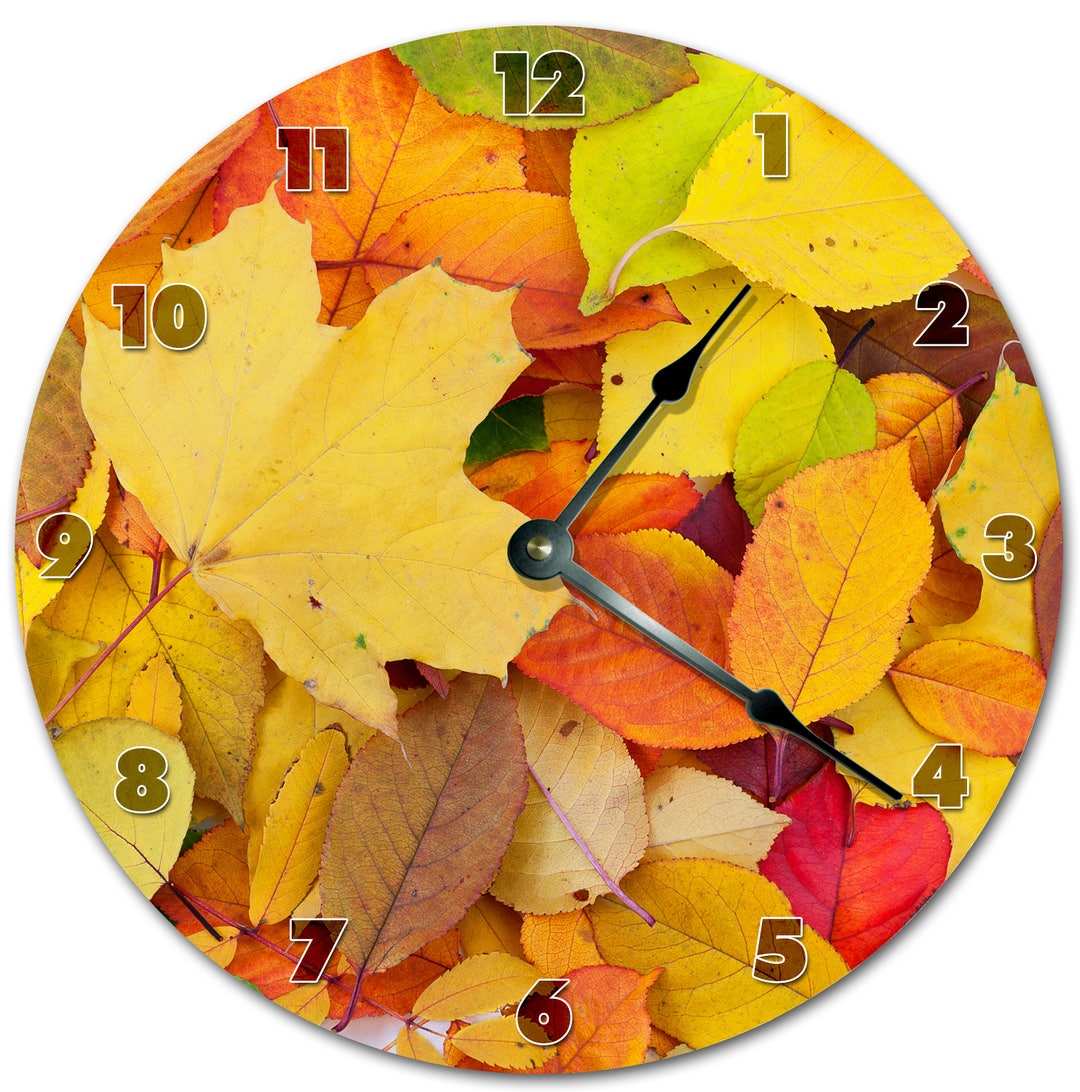 10.5" Overlaying LEAVES Clock - Living Room Clock - Large 10.5" Wall ...