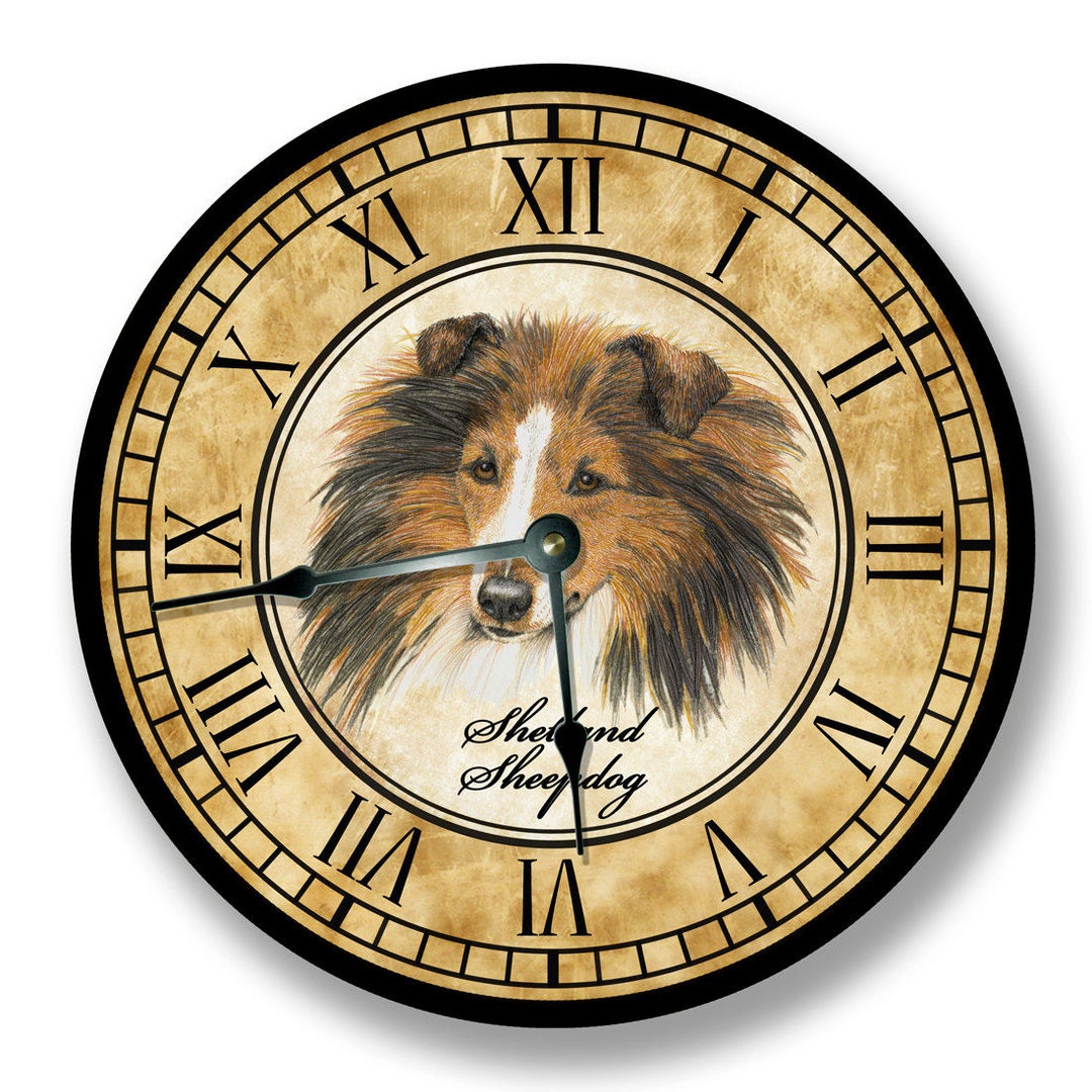 SHETLAND SHEEPDOG Wall Clock - Animal Clock - Large 10.5" Wall Clock ...