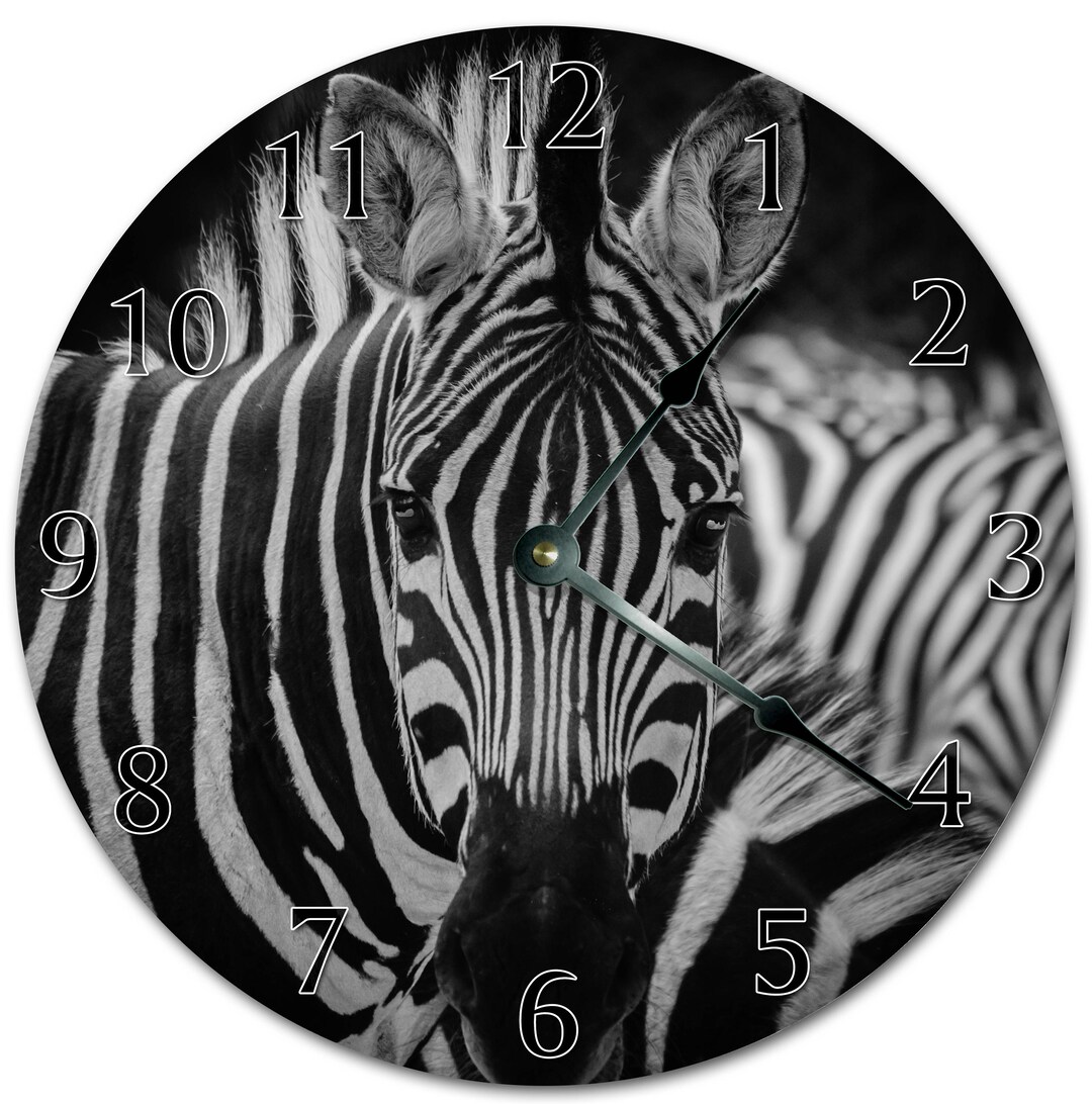 10.5" ZEBRA Clock - Black and White Clock - Living Room Clock - Large ...