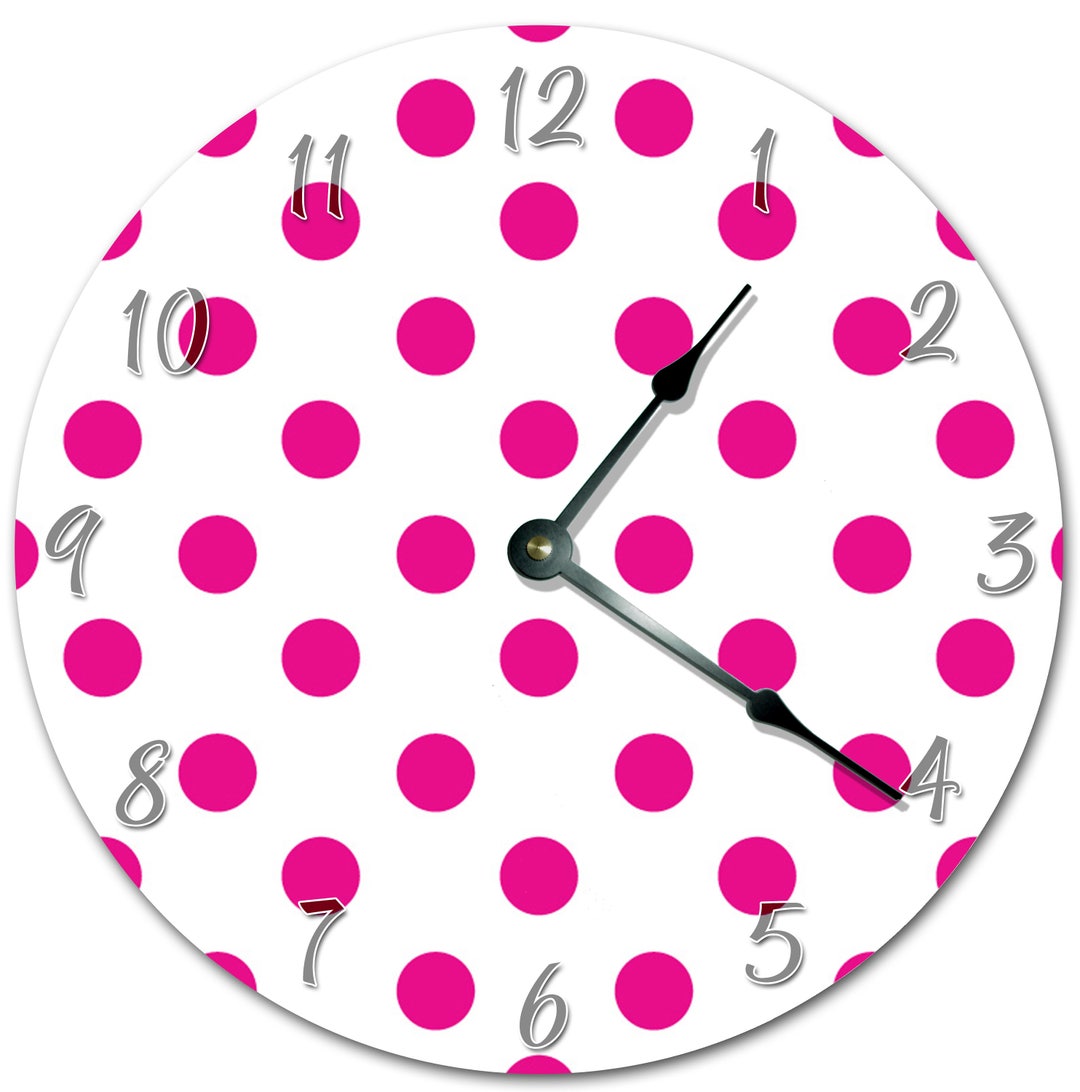Pink Polka Dot Clock: 10.5" White Silent Wall Decor - Etsy