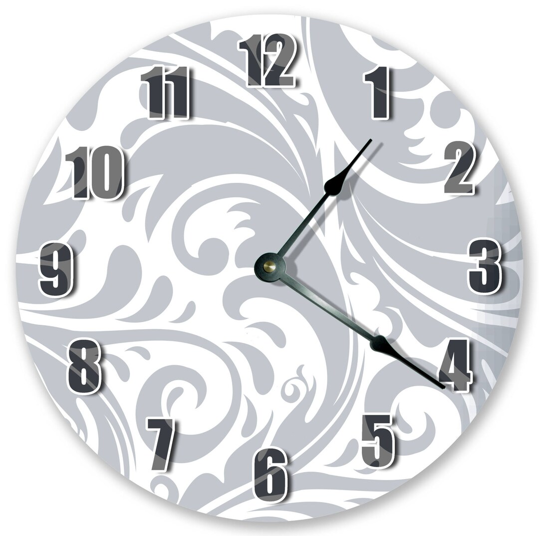 10.5" Beautiful FLORAL Abstract Clock - Gray and White Clock - Living ...