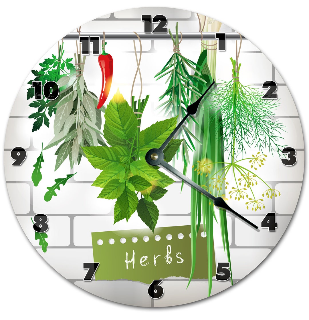10.5" HERBS SPICES COOKING Clock - Kitchen Wall Clock - Food Clock ...