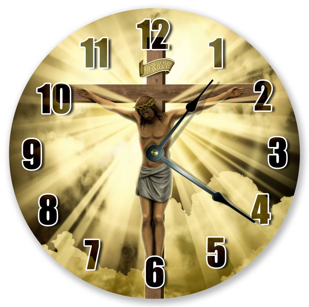 10.5" JESUS ON CROSS Clock - God Clock - Round Wall Clock - Spiritual ...