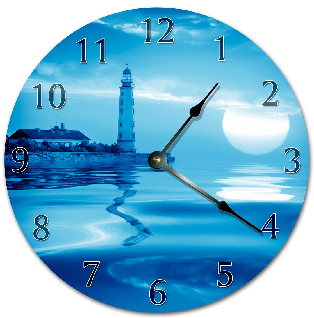 10.5" FULL MOON Clock - BLUE Clock - Living Room Clock - Large 10.5 ...
