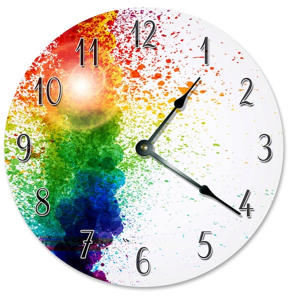 COLORFUL PAINT RAINBOW Clock Large 10.5 Wall Clock | Etsy