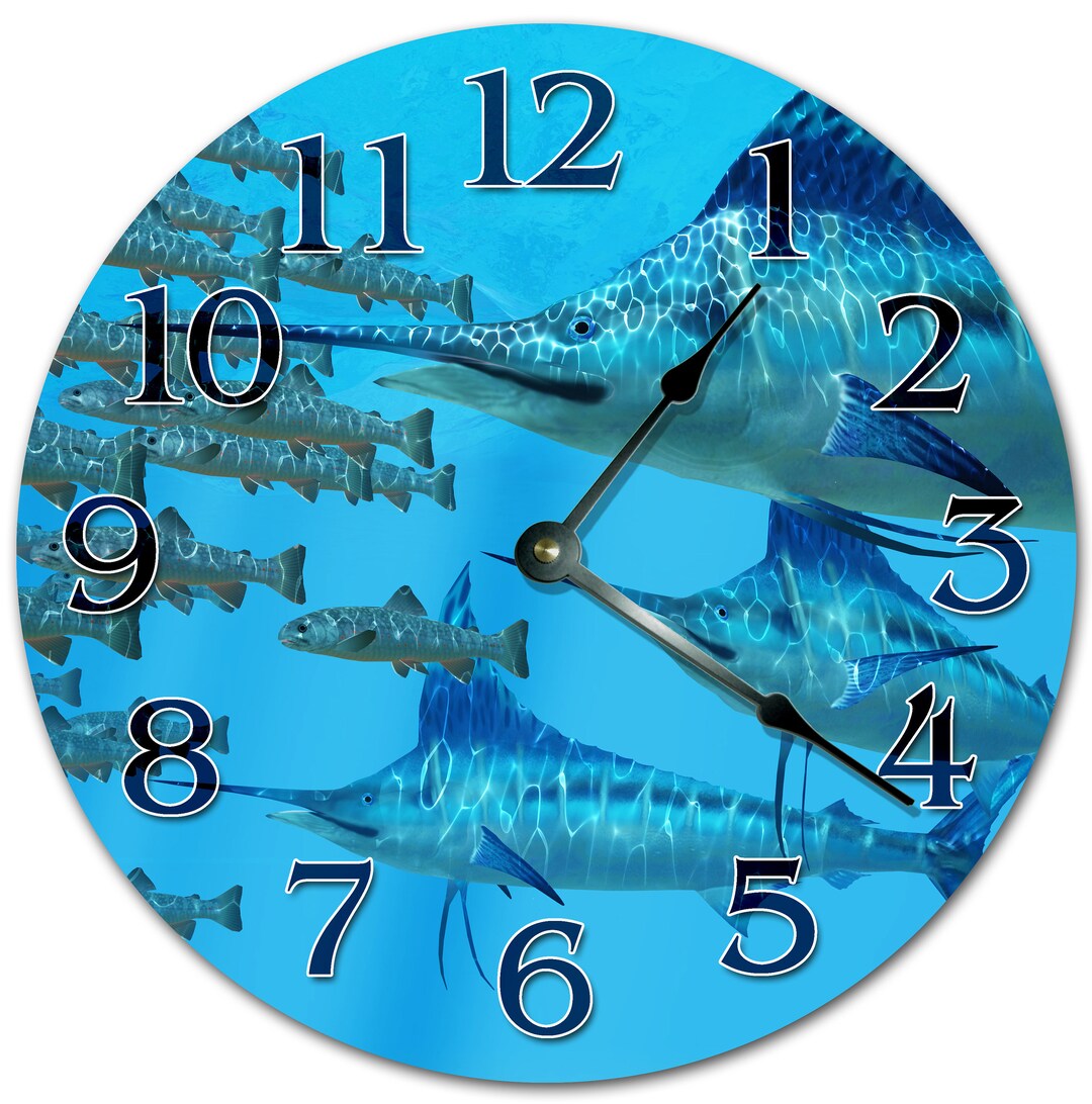 10.5" BLUE MARLIN FISH Clock - Living Room Clock - Large 10.5" Wall ...