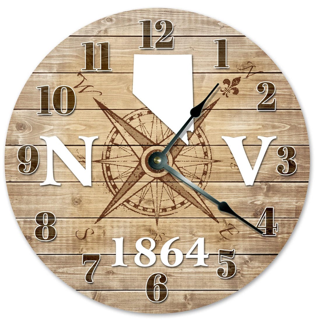 NEVADA CLOCK Established in 1864 Compass Map Clock - Large 10.5 Inch ...