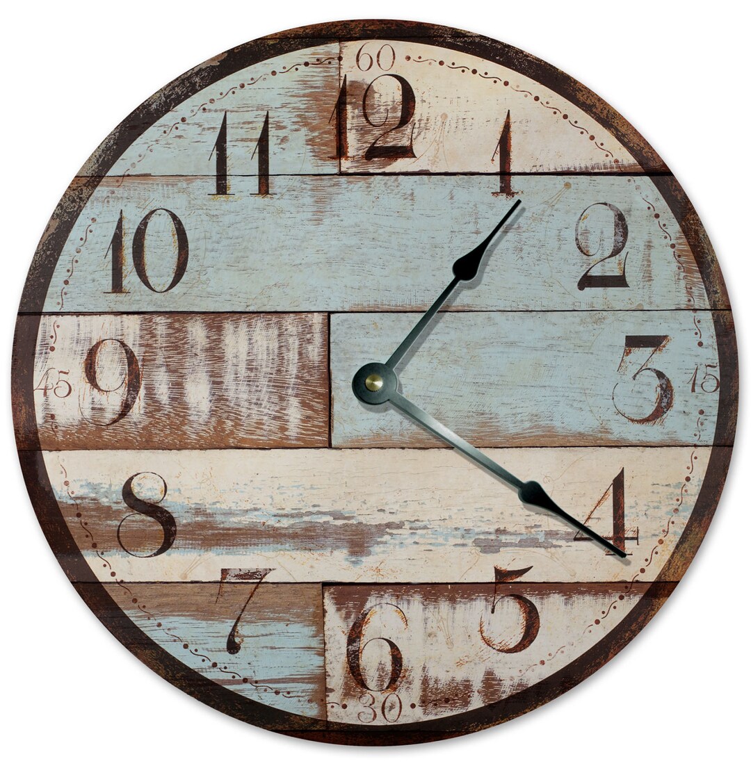 10.5" BLUE RUSTIC WOOD Boards Clock - Rustic Clock Large 10.5 Inch ...