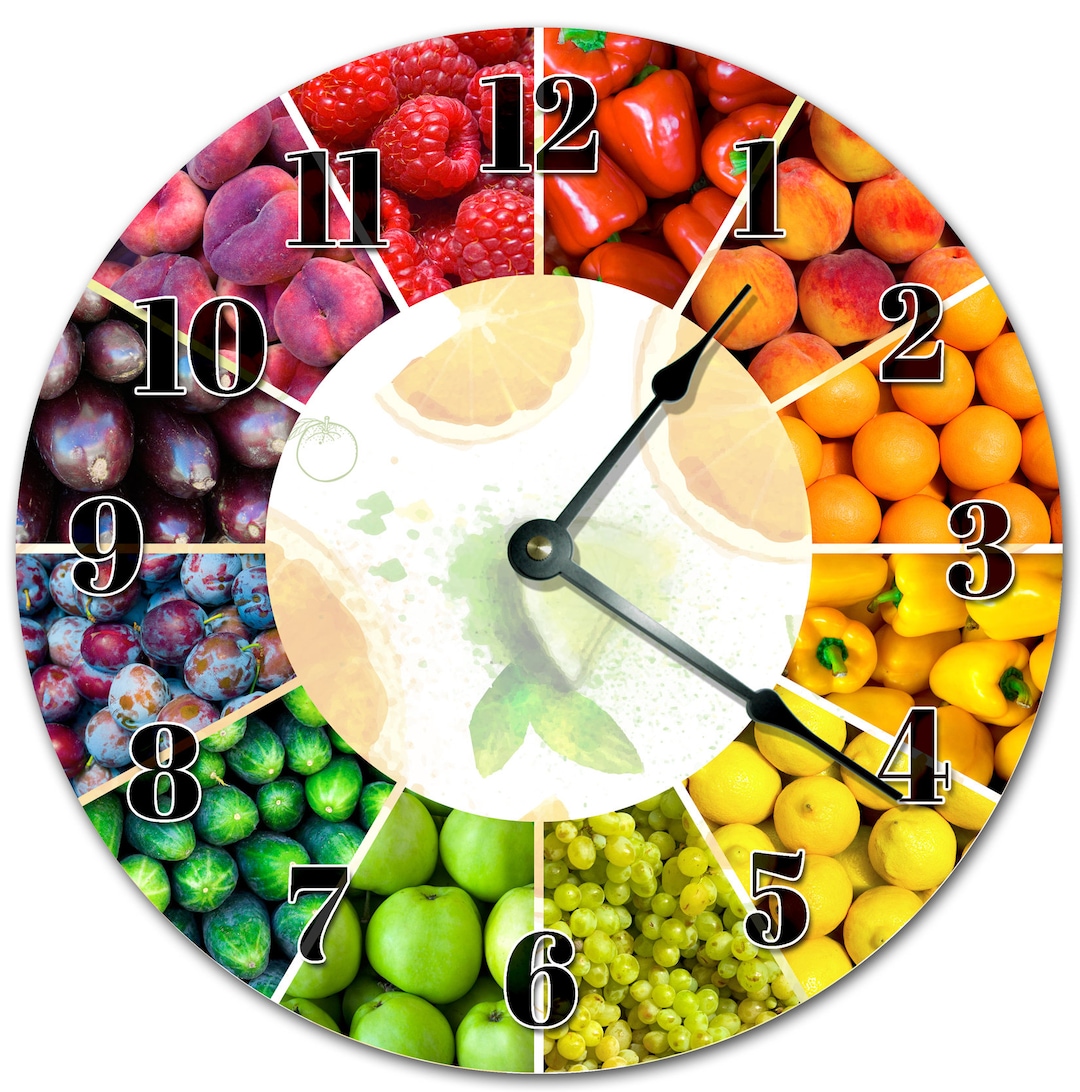 10.5" FRUIT COLOR WHEEL Clock - Living Room Clock - Large 10.5" Wall ...