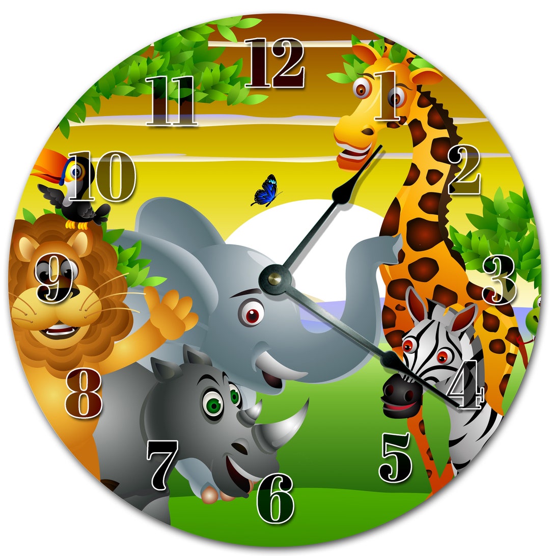 10.5 Smiling Wild Animals Cartoon Clock Living Room Clock Large 10.5 ...