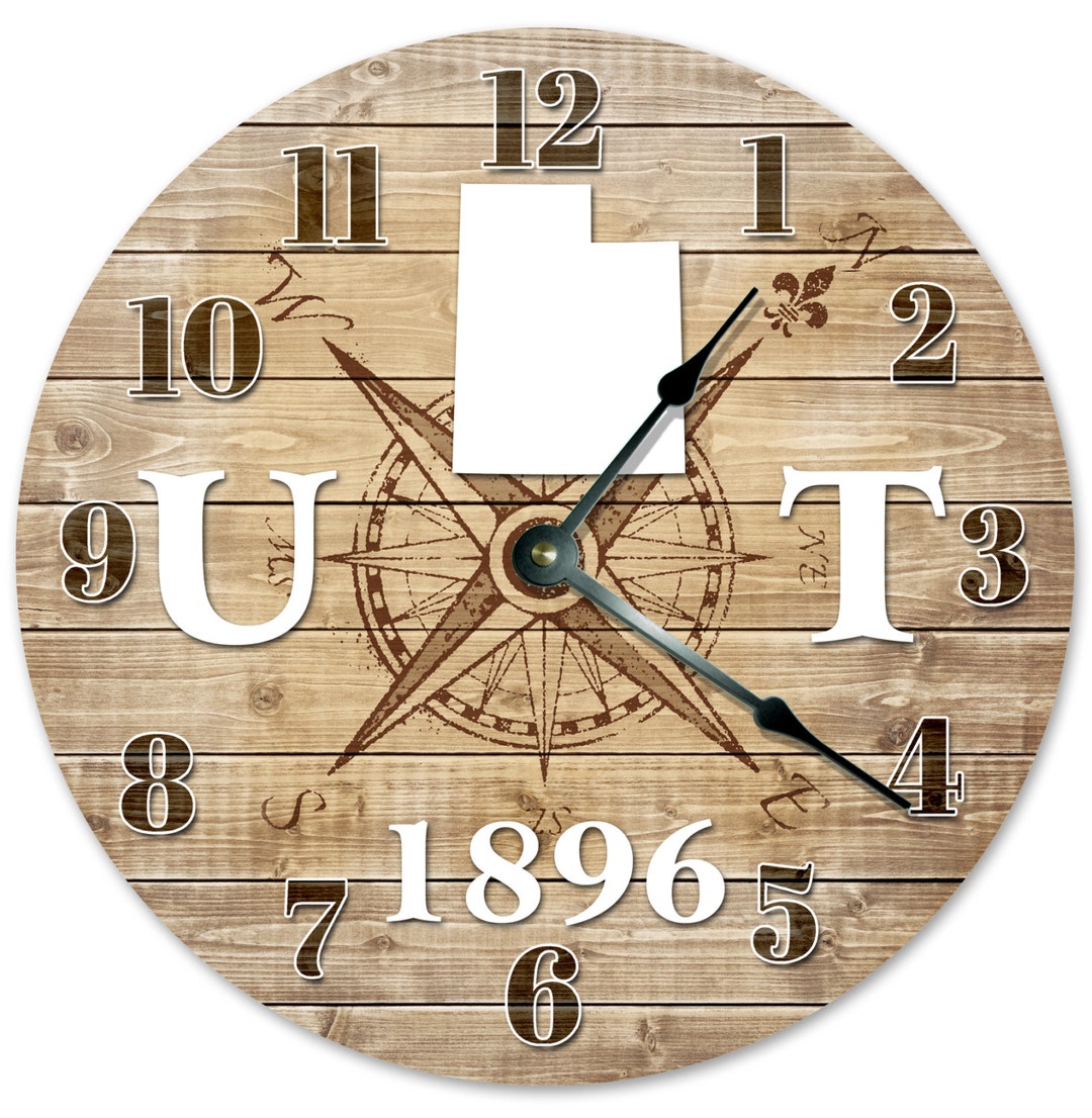 UTAH CLOCK Established in 1896 Compass Map Clock - Large 10.5 Inch ...