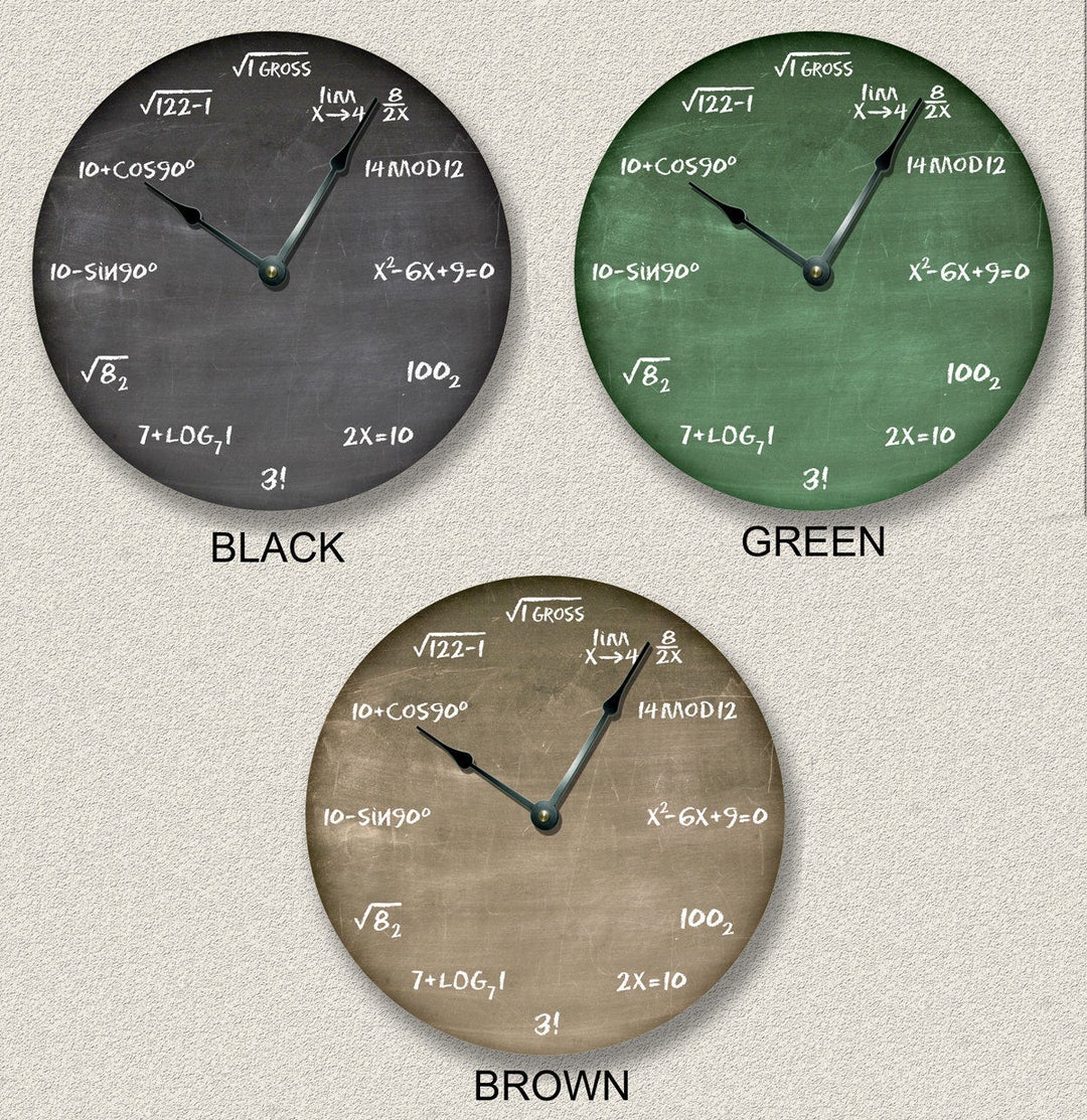 MATH WALL Clock - Chalkboard Clock - Large 10.5" Wall Clock - Round ...