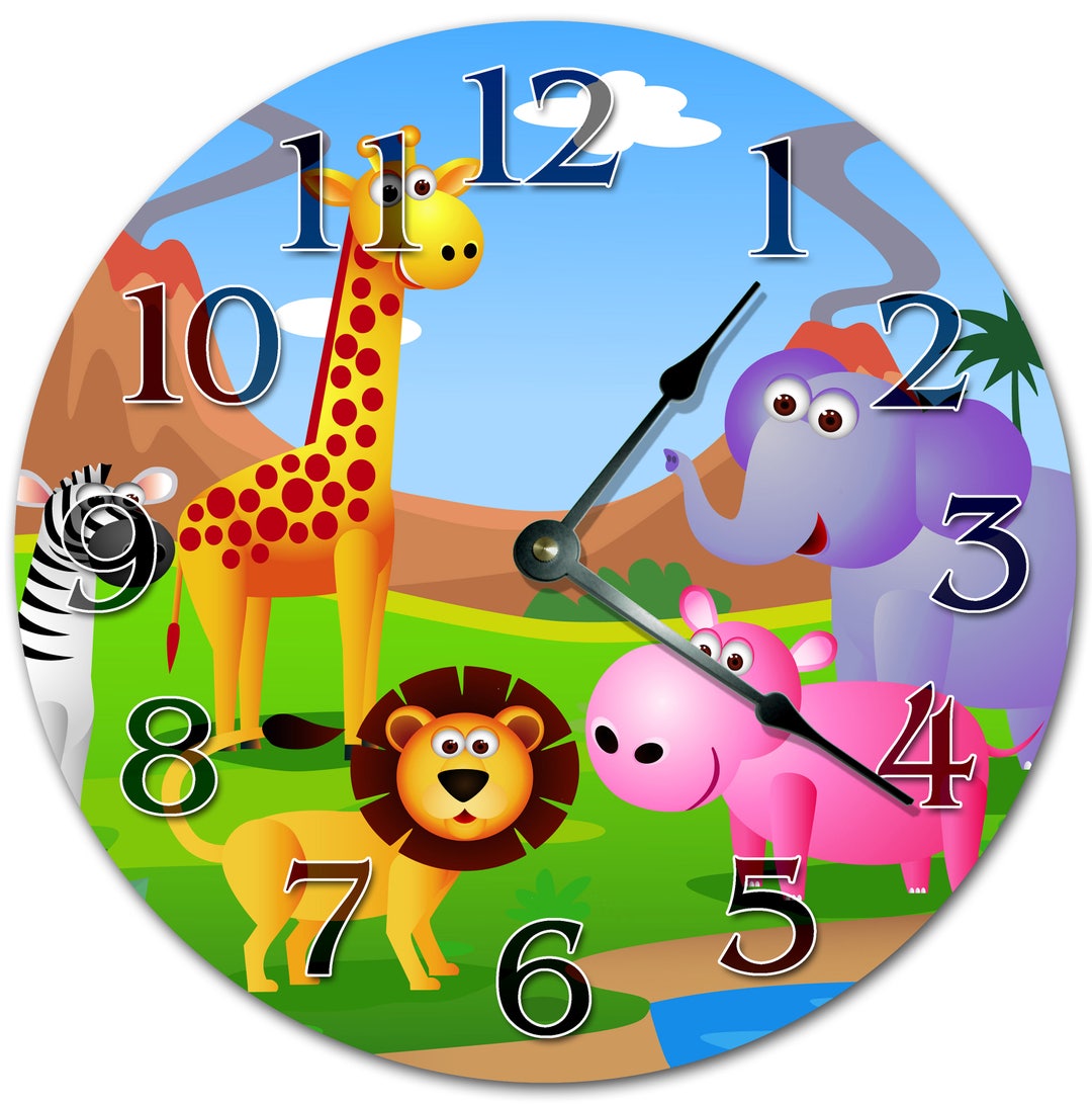 10.5" ANIMALS Cartoons KIDS Clock - Wild Animals - Living Room Clock ...