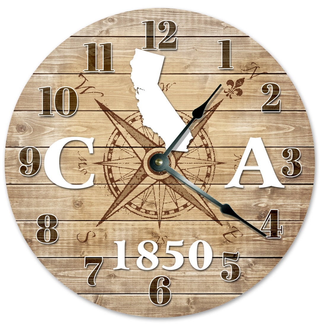 CALIFORNIA STATE Clock Established in 1850 Compass Map Clock - Huge 15 ...