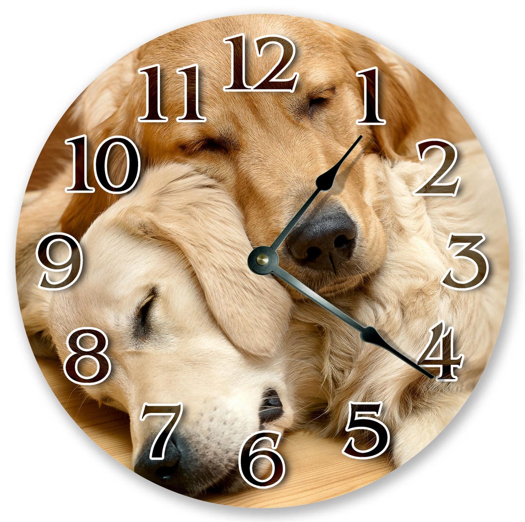 10.5" TWO GOLDEN RETRIEVERS Clock - Large 10.5" Wall Clock - Animal ...