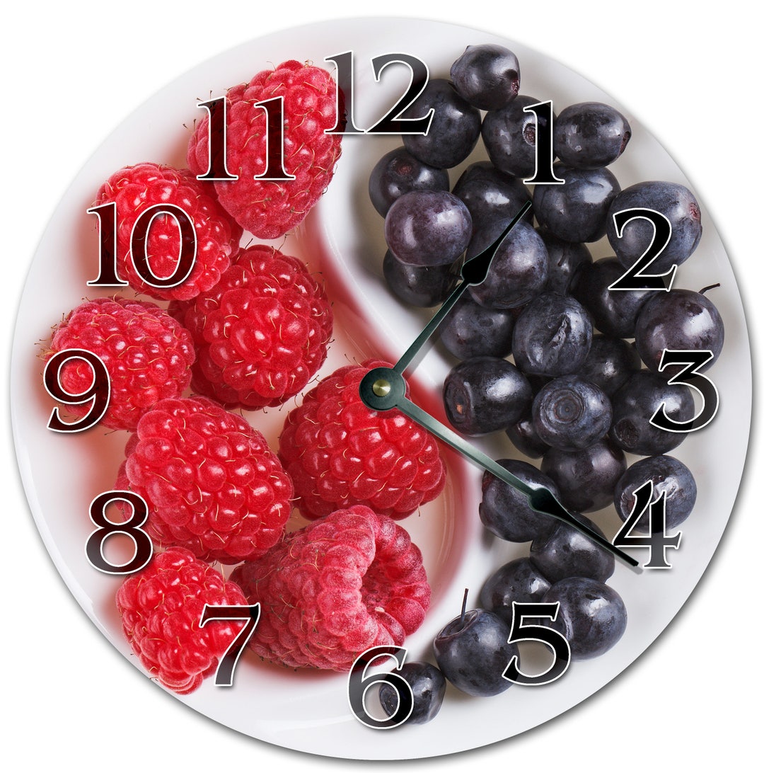 10.5" Strawberry and Blueberry Clock - Living Room Clock - Large 10.5 ...