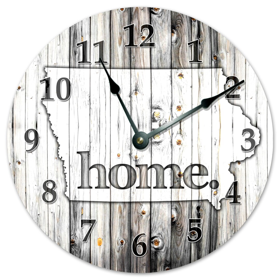 IOWA STATE HOME Clock - Huge 15 Inch Clock - Black and White State Map ...