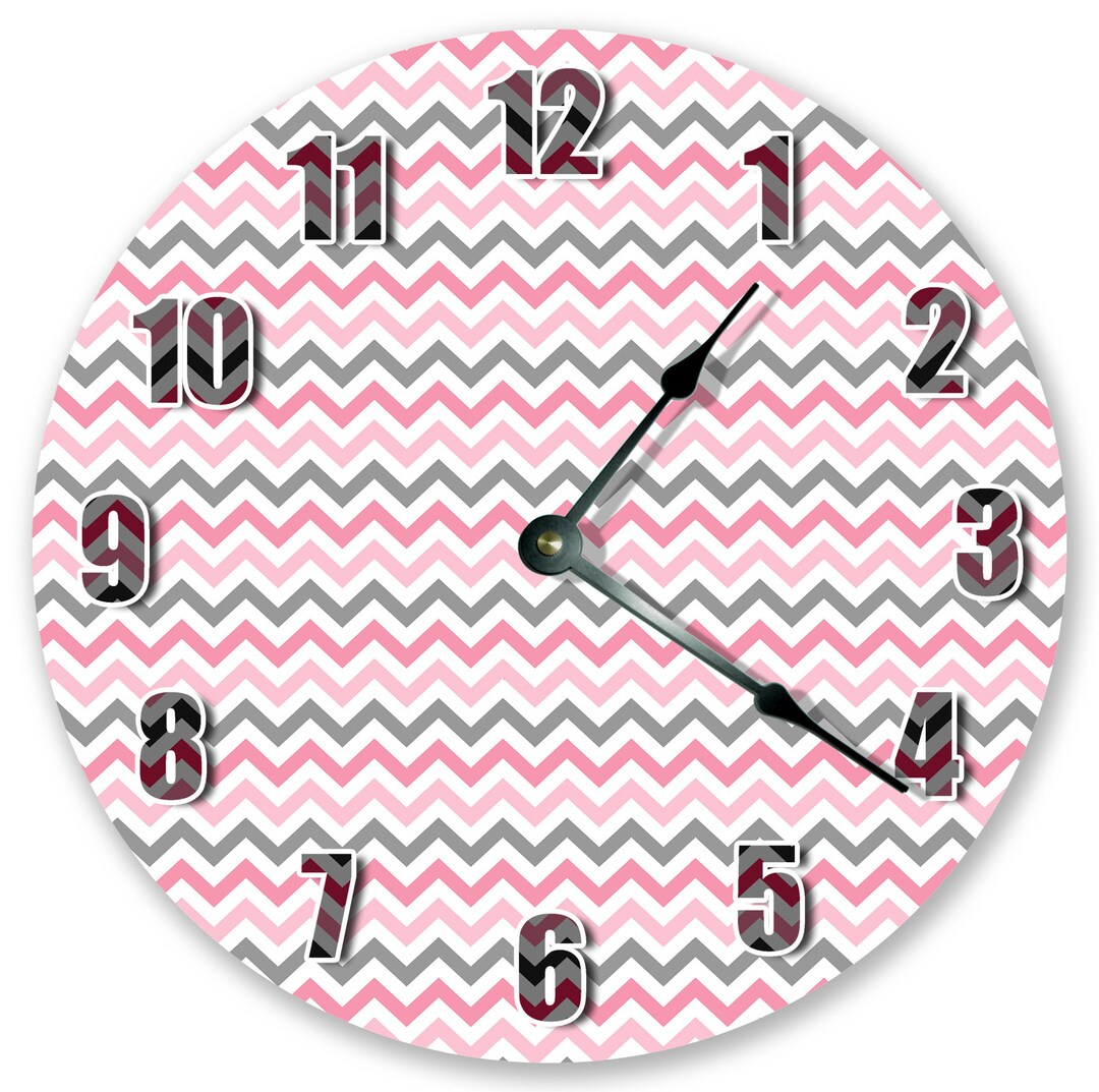 10.5" Elegant Chevron Fine Detail Design Clock - Pink and Gray Clock ...