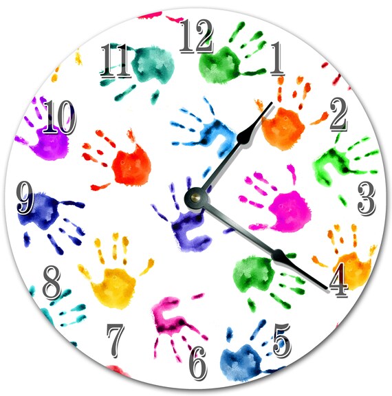 10.5 Colorful HAND PRINTS Clock Living Room Clock | Etsy