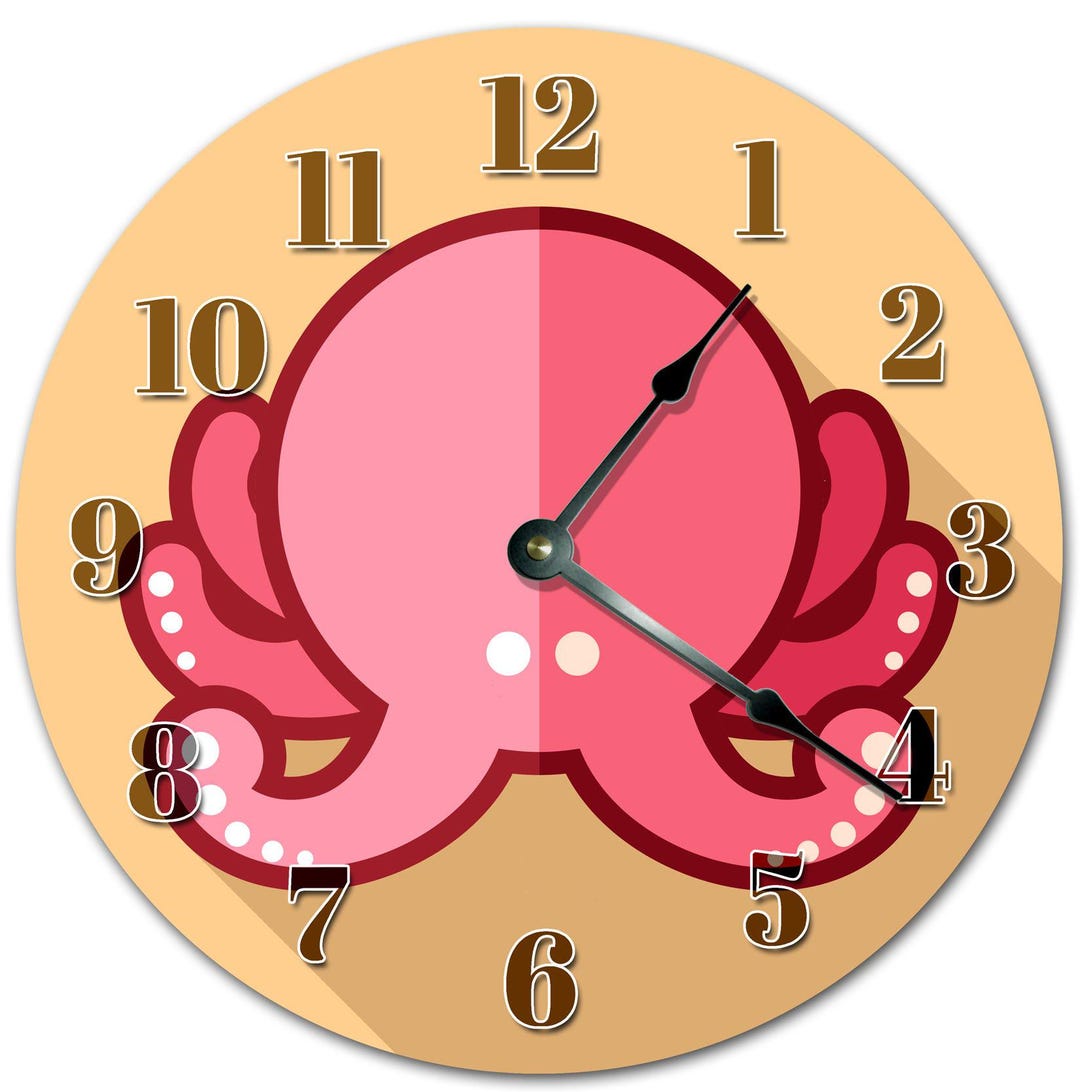 Pink Octopus Cartoon Clock - 10.5" MDF Silent Wall Clock - Etsy