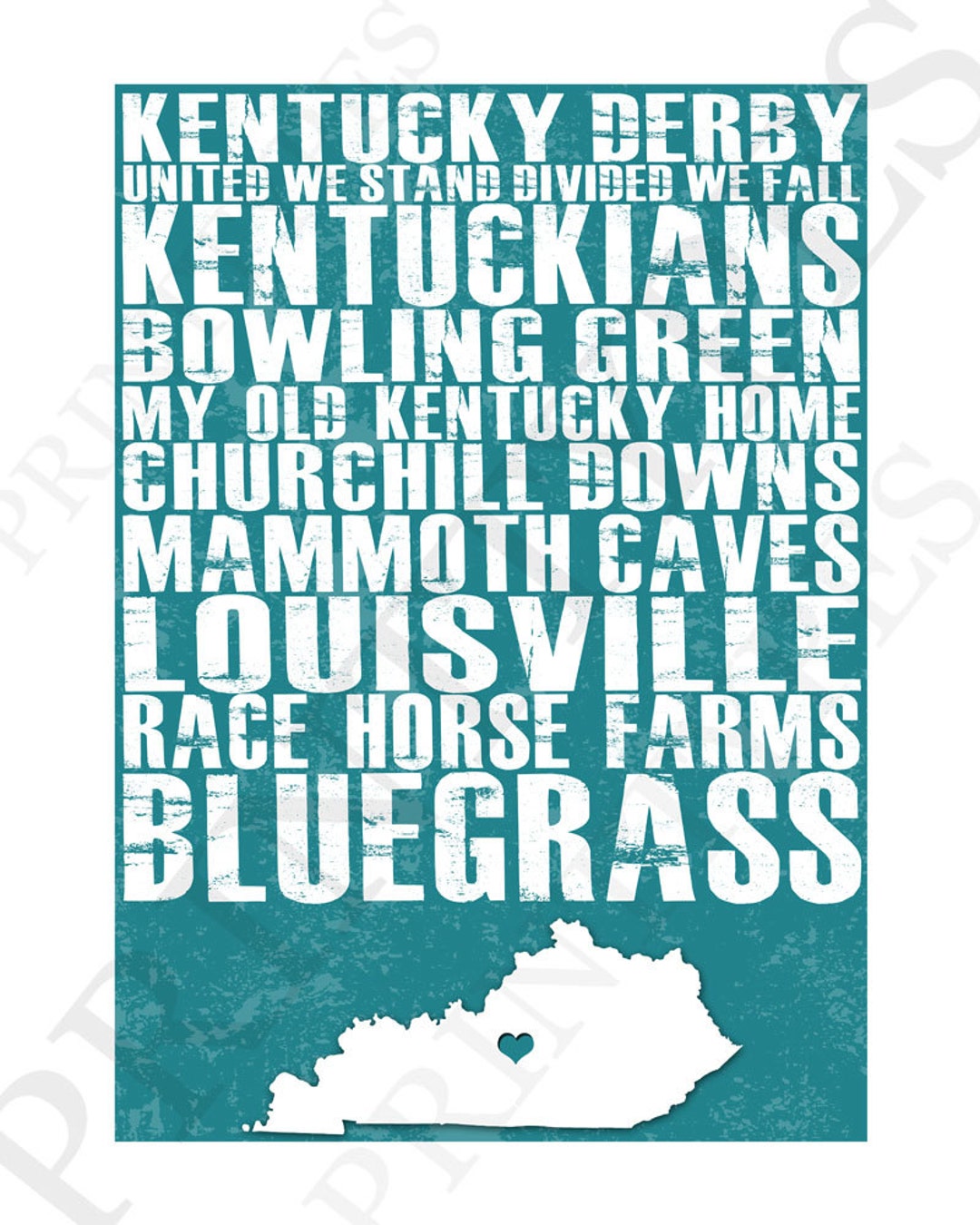 USA STATE PRINTS 8x10, Kentucky State, City Print, Homeland Graphic ...