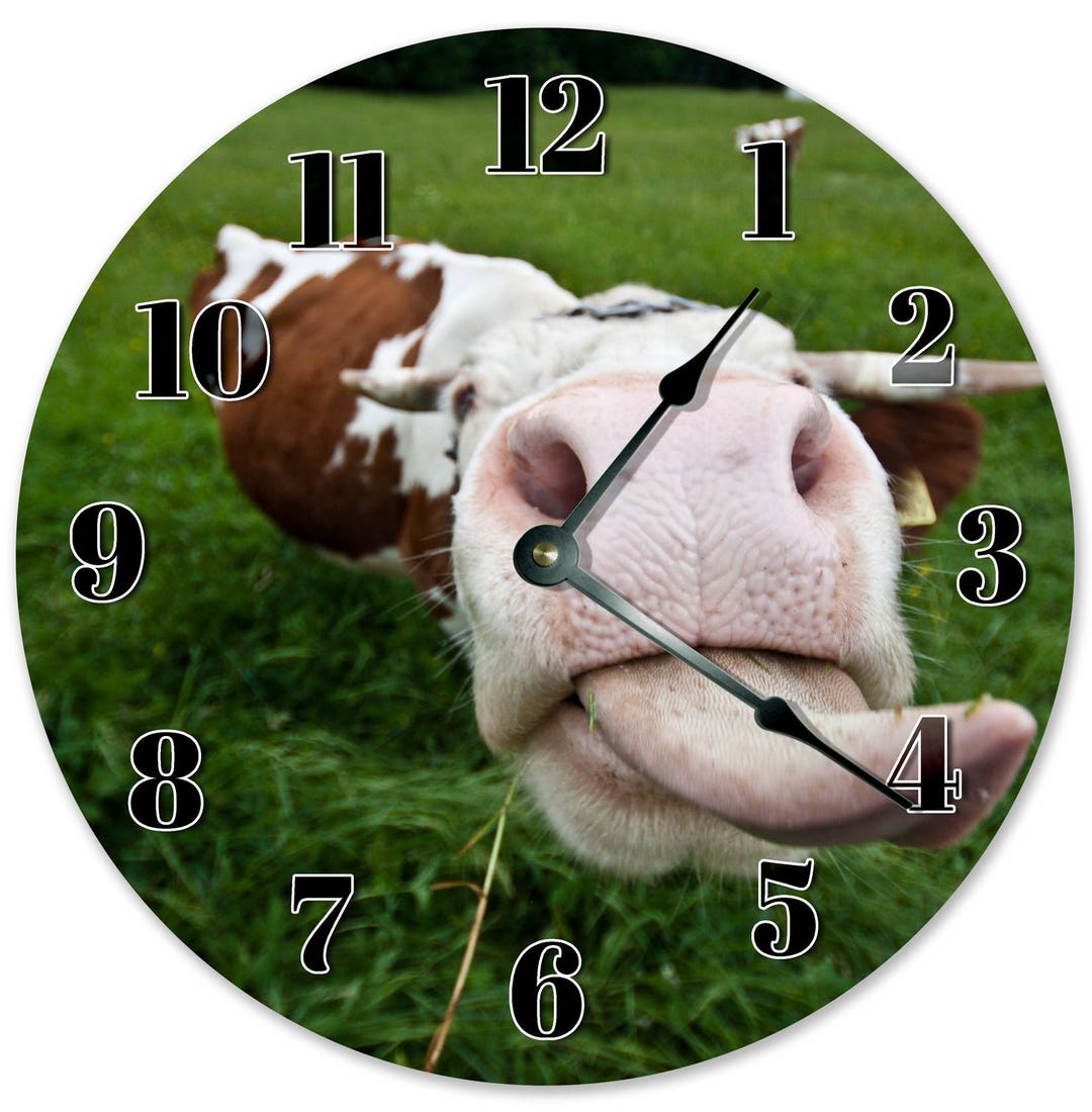 10.5" LICKING COW CLOCK - Round Wall Clock - Nursery Clock - Animal ...