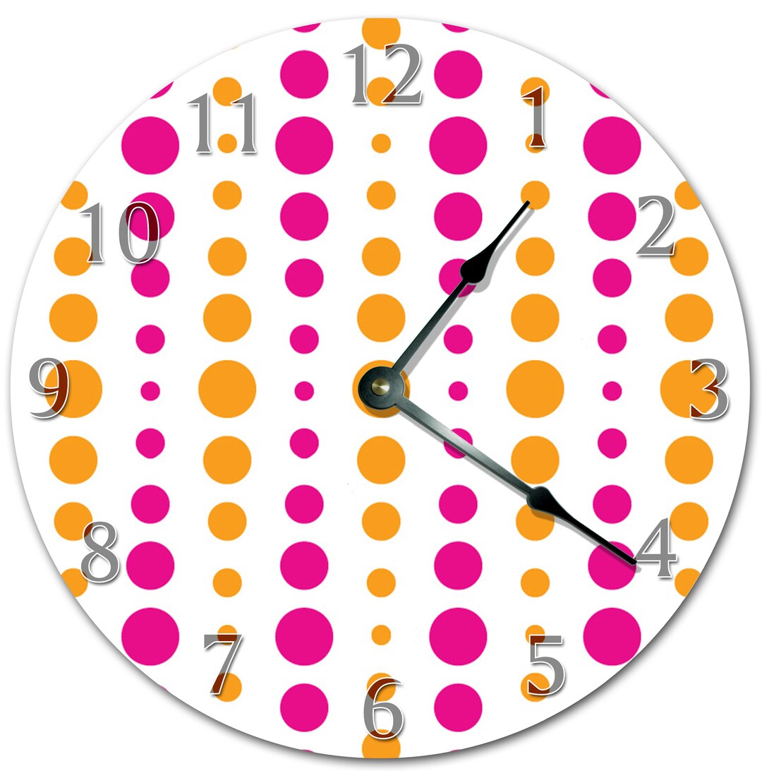 Pink and Orange Polka Dot Clock: 10.5" Silent Wall Decor - Etsy