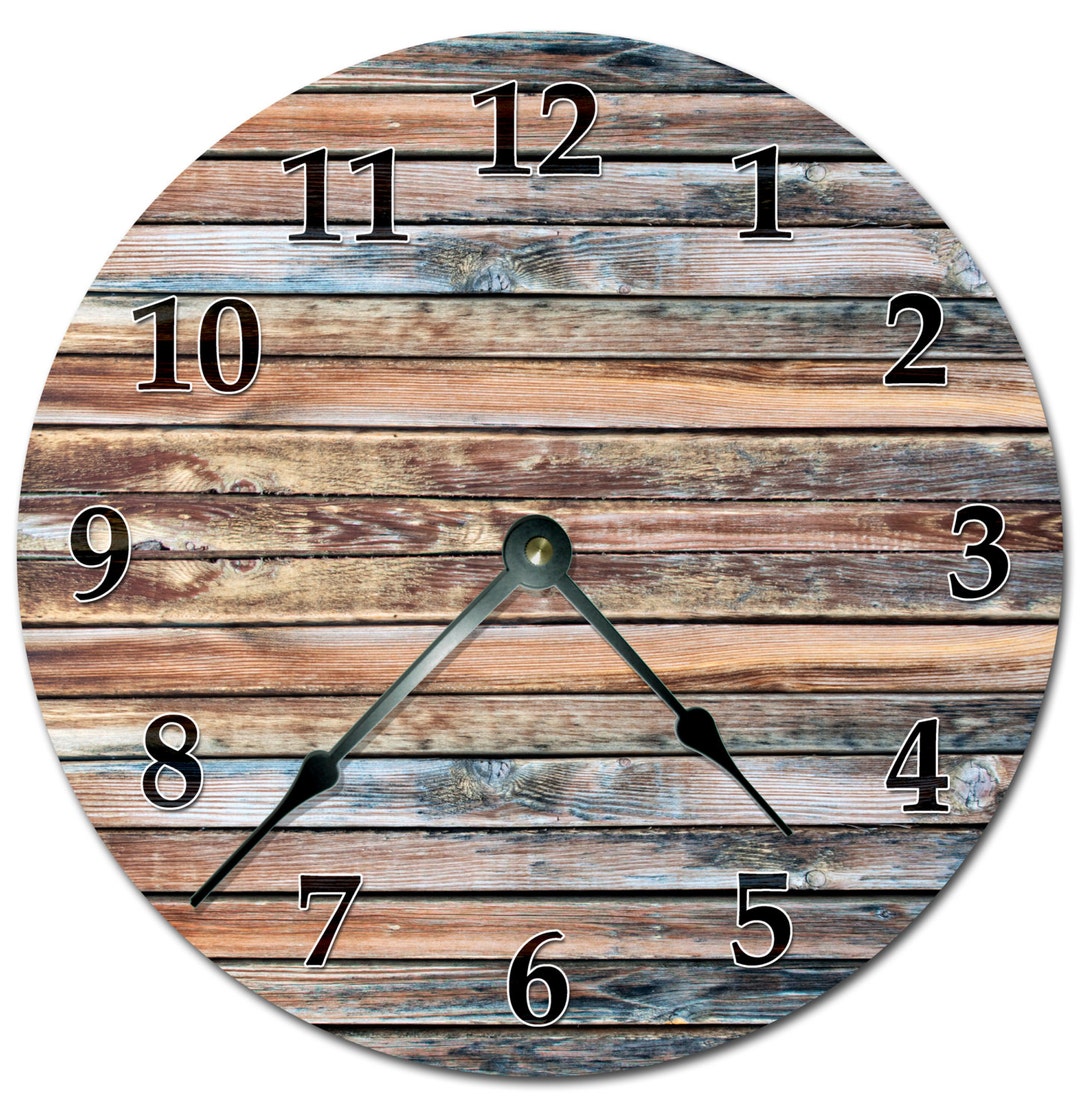 OLD BARN WOOD Printed Decal Custom Large Wall Clock - 12" or 15 ...