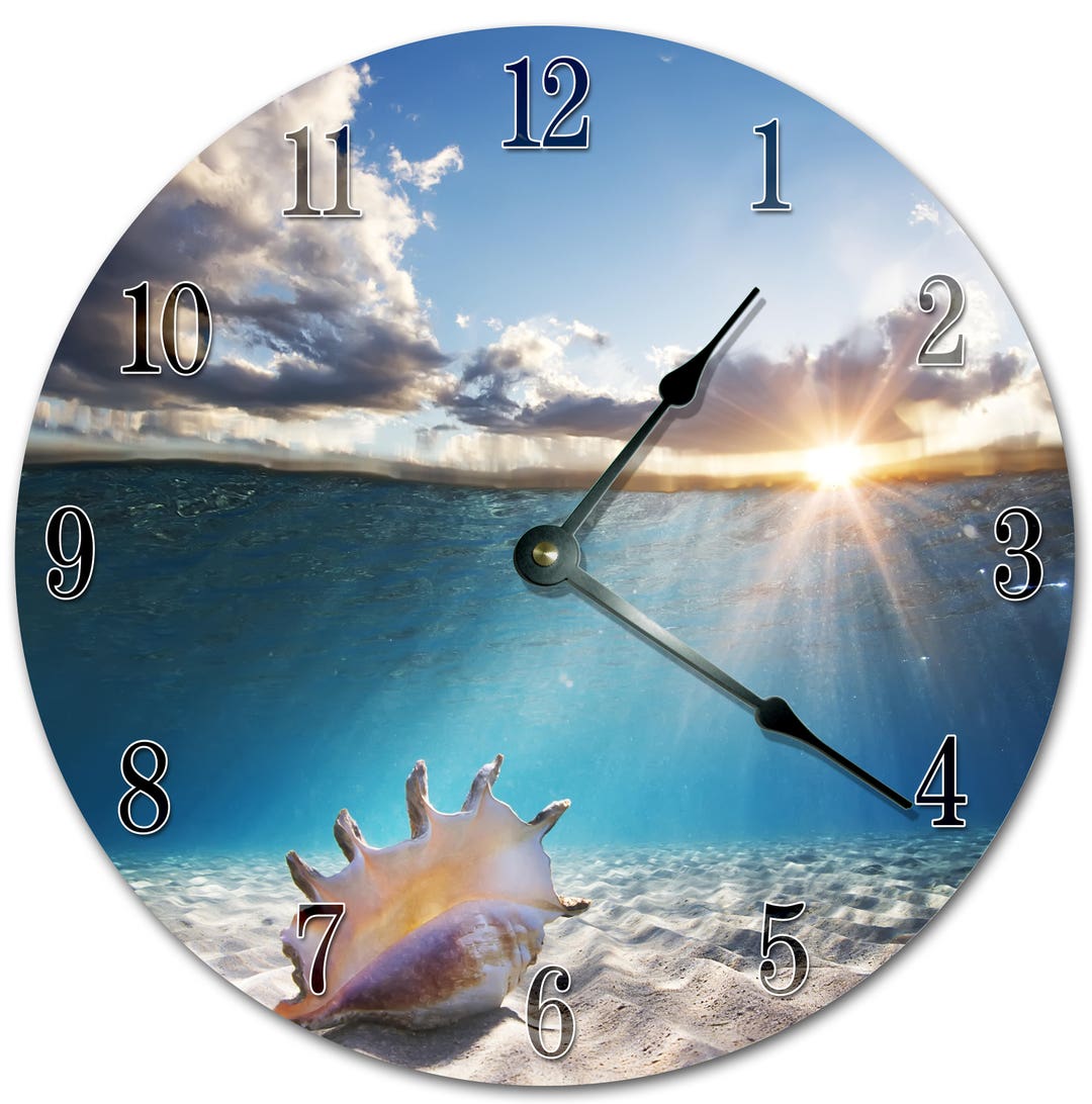 10.5" Shell Underwater Clock - Living Room Clock - Large 10.5" Wall ...