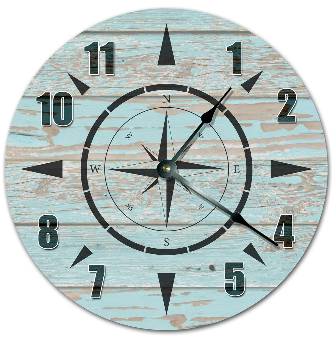 10.5" COMPASS Clock - Living Room Clock - Large 10.5" Wall Clock - Home ...