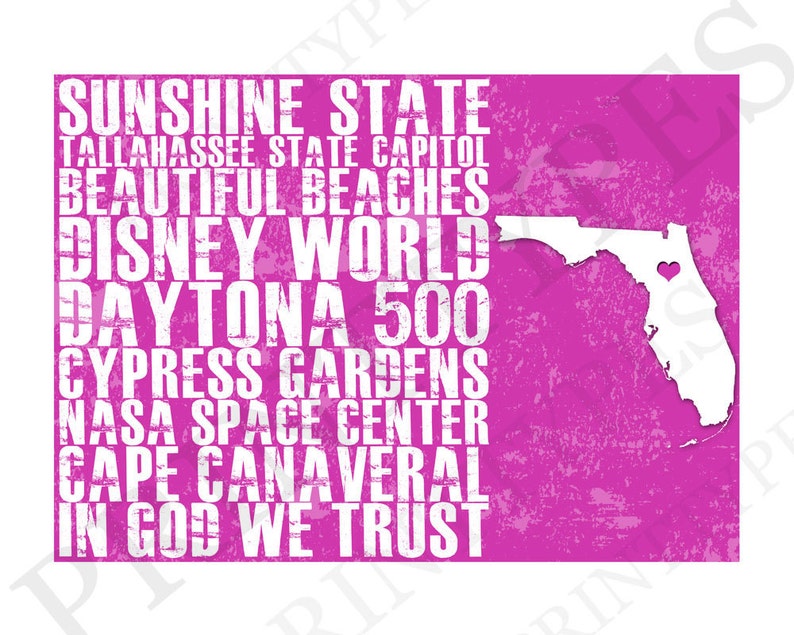 Florida State City Print Homeland Graphic Design Wall Print - Etsy