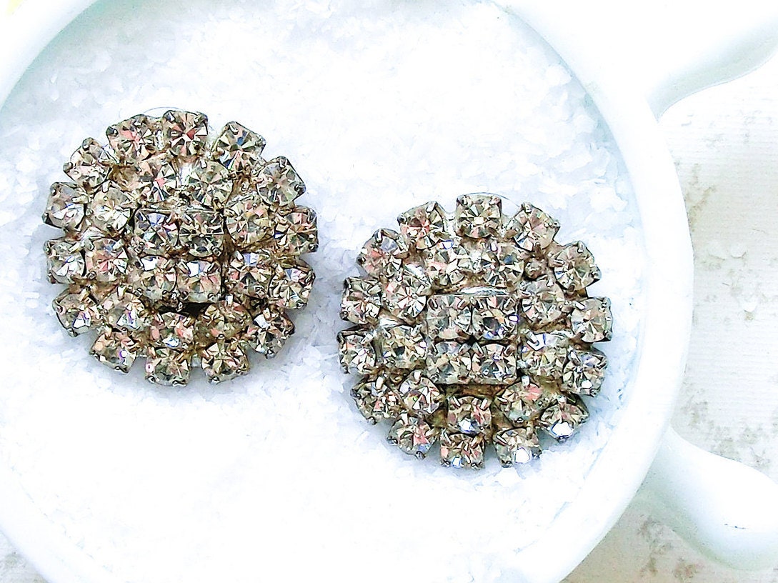 The Circles of Bling - Vintage Jewelry 1980s Clear Rhinestone Pierced ...