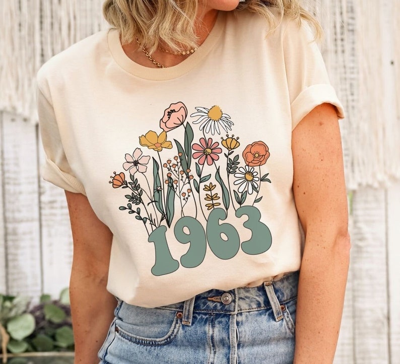 1963 Shirt, 60th Birthday Shirt, Wildflowers 1963 Birth Year Number ...