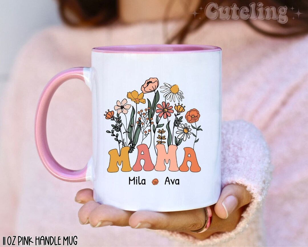 Custom Mama Mug With Kids Names Pink Mug Mother's Day Coffee Mug ...