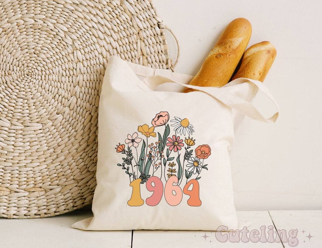 1964 Tote Bag, 60th Birthday Gift, 1964 Year Birth Number Tote for ...