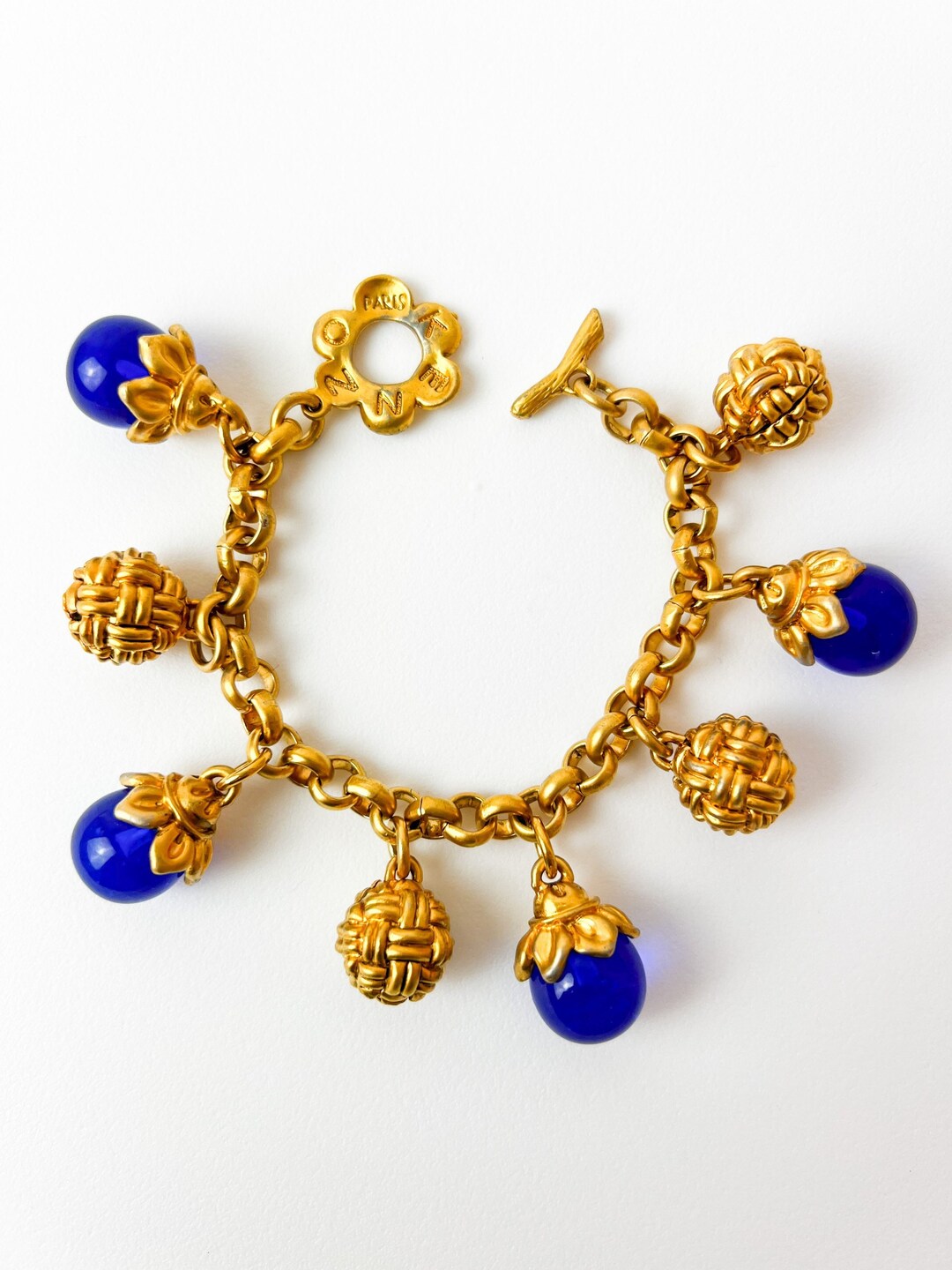 Vintage Kenzo Bracelet, Gold Tone Bracelet, Dangling Charm Bracelet ...