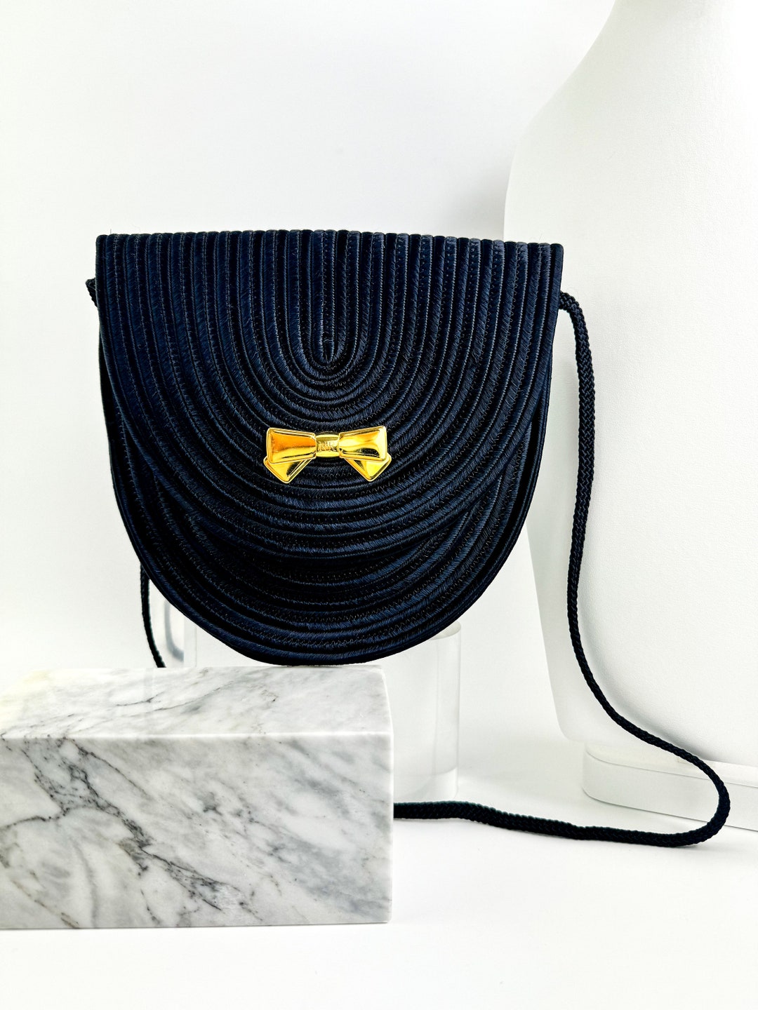 Vintage Nina Ricci Silk Shoulder Bag: Black Ribbon, Gold Hardware - Etsy