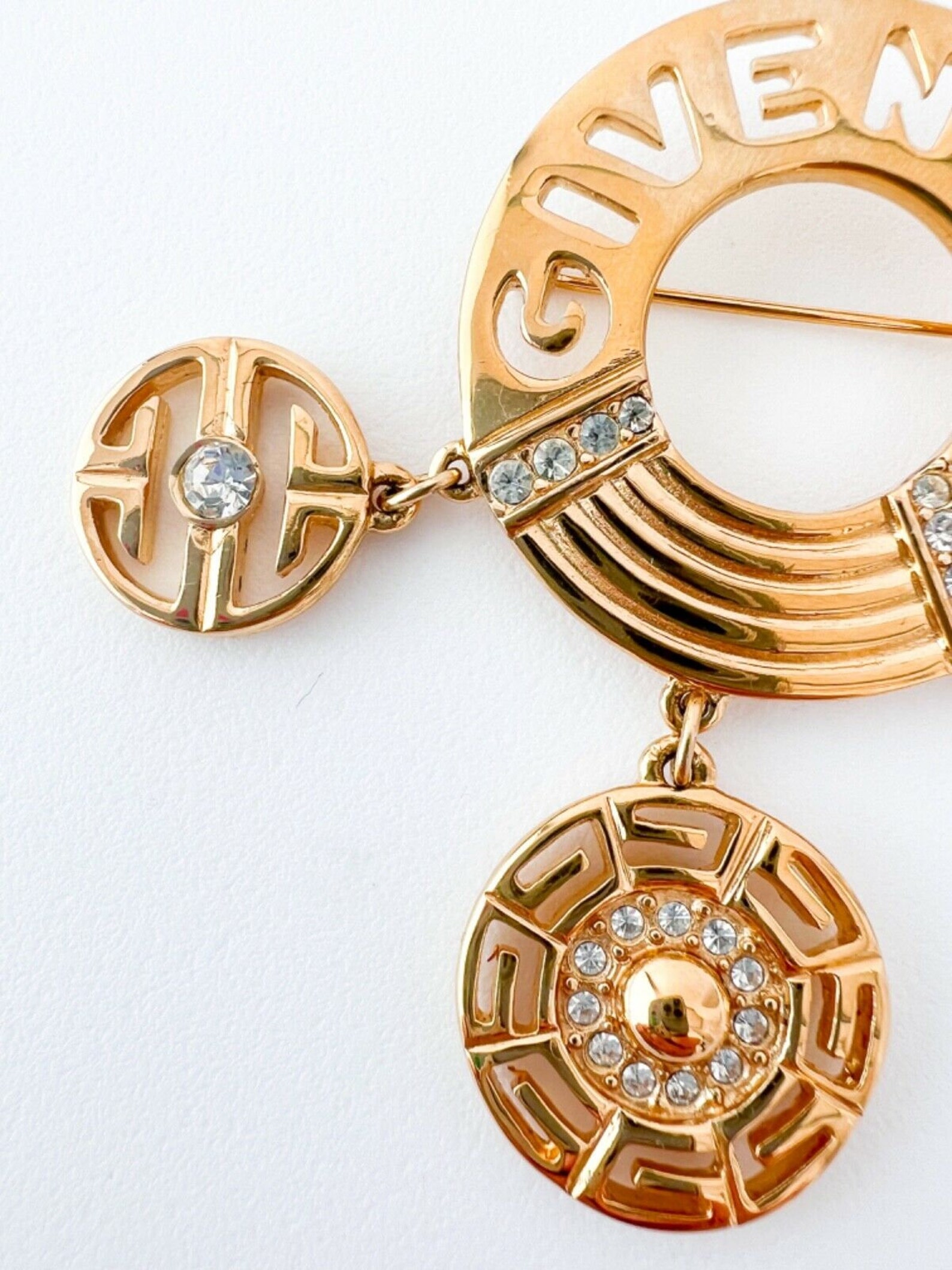 Vintage Givenchy Gold Brooch Pin: Logo Charms & Rhinestones - Etsy