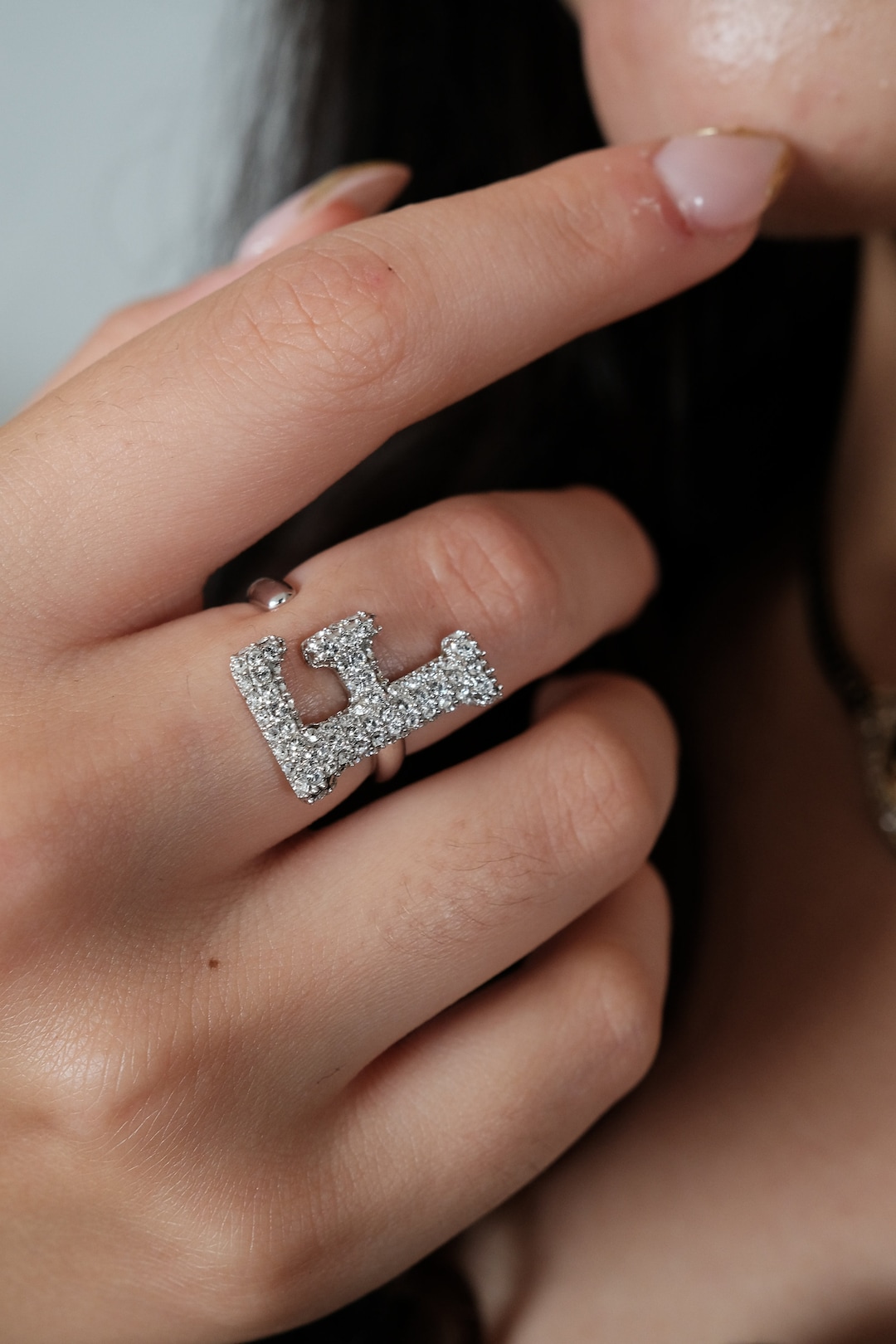 Swarovski Crystal Initial Ring: Sterling Silver Y2K Statement - Etsy