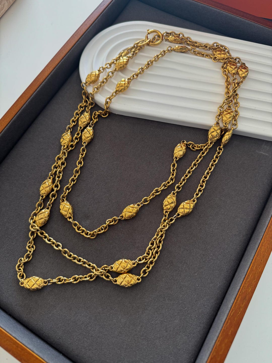 Vintage Chanel Necklace, Choker Necklace, Gold Tone Necklace, Made in ...
