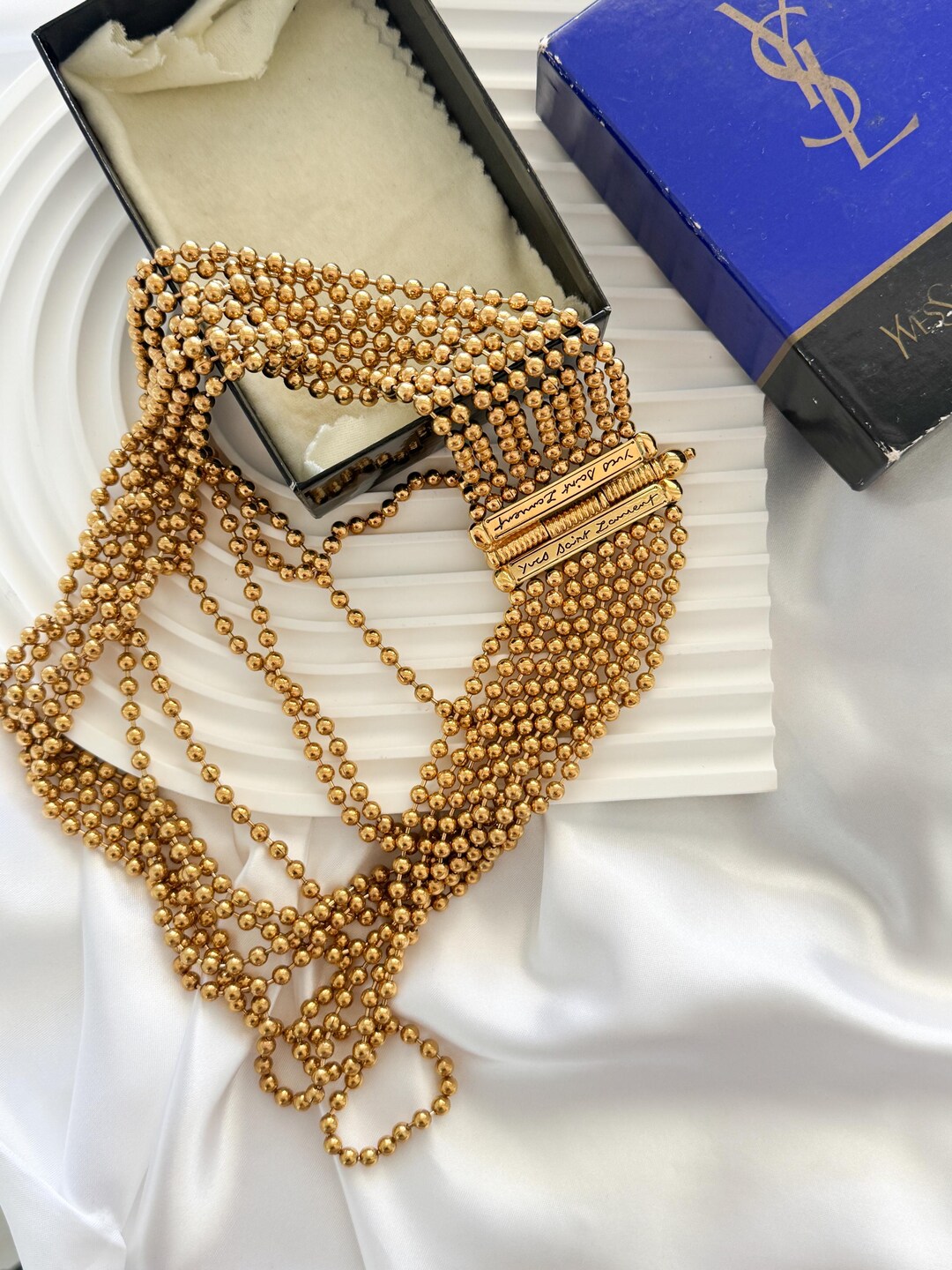Vintage YSL Gold Beaded Choker: 1980s Yves Saint Laurent Statement ...