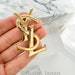 Vintage YSL Yves Saint Laurent Brooch Pin, YSL Logo Brooch, Gold Tone ...